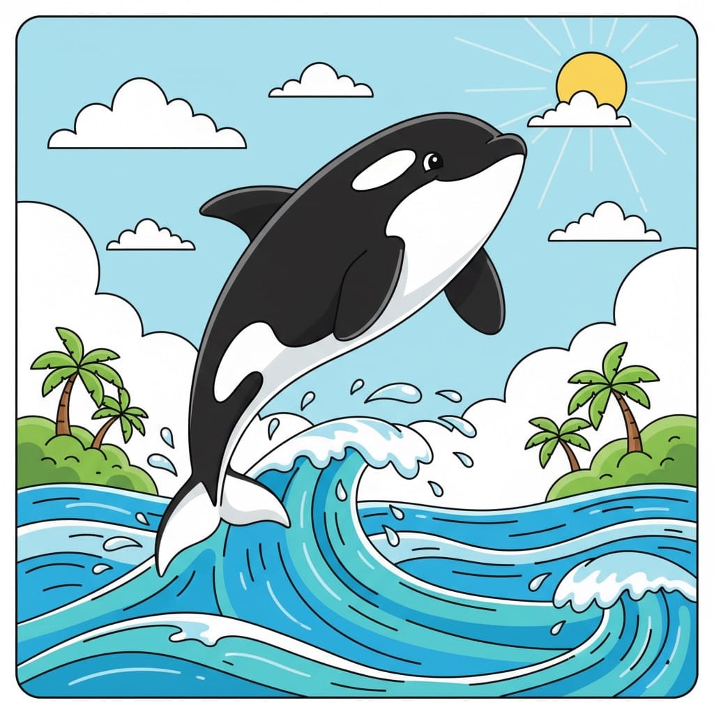Orca Jumping Waves Coloring Page | Coloring Pages Mimi Panda