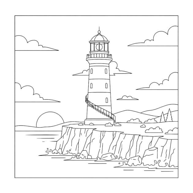 Lighthouse On Cliff Coloring Page | Coloring Pages Mimi Panda